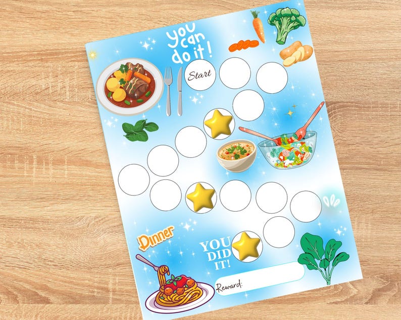 Printable Dinner Reward Chart for Kids: Mealtime Tracker (A4 & Letter ...