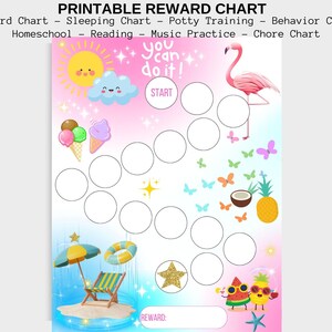 Summer Reward Chart - Printable Potty Training Chart - Flamingo Chore ...