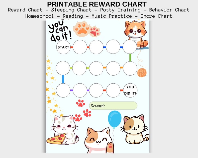 Printable Cat Reward Chart Bundle Kids Reward Chart Potty Training ...