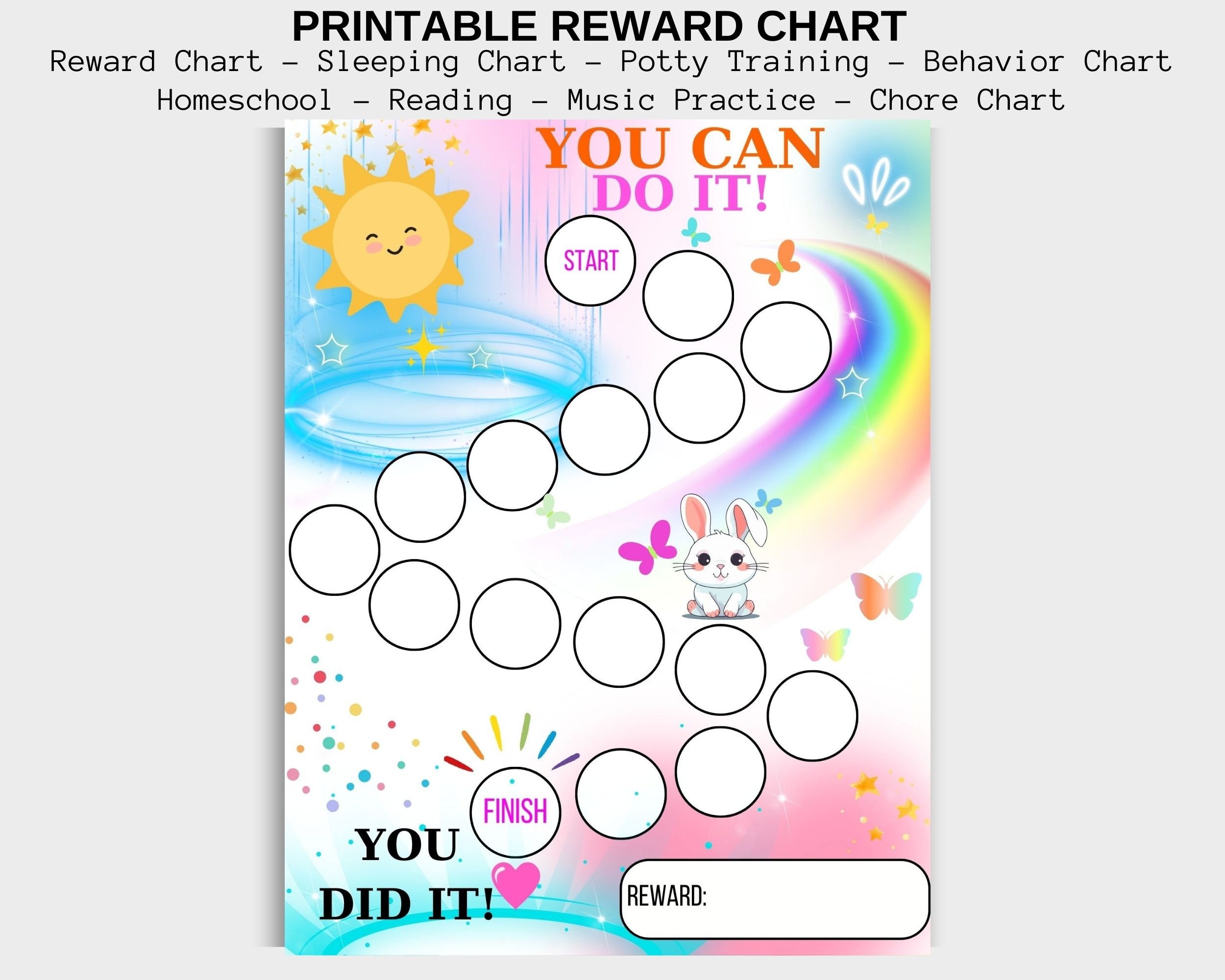 Printable Rainbow Reward Chart Sun Rainbow Reward Chart Potty Training ...