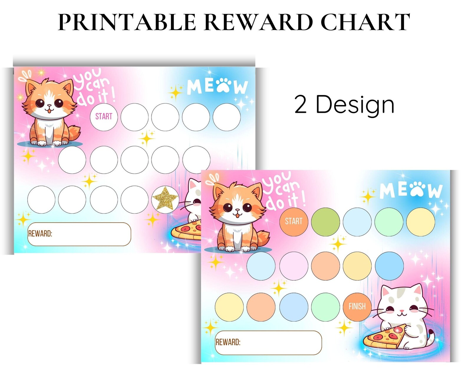 Printable Cat Reward Chart - Kids Reward Chart - Behavior Chart - Potty ...
