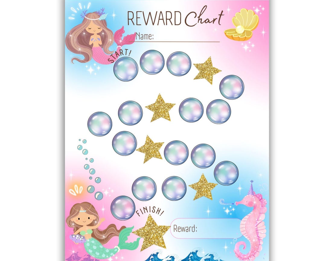 Printable Mermaid Reward Chart Girls Potty Training Chart Rainbow ...