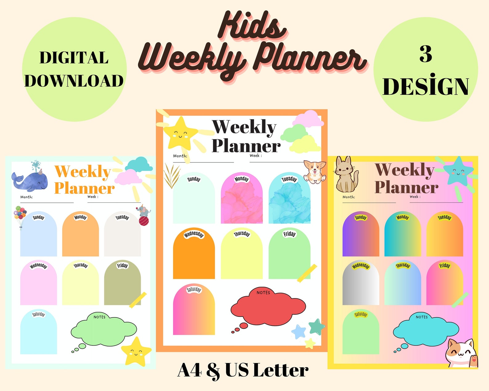 Kids Weekly Planner Childrens Weekly Planner Homework - Etsy