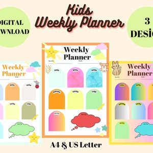 Kids Weekly Planner Childrens Weekly Planner Homework - Etsy