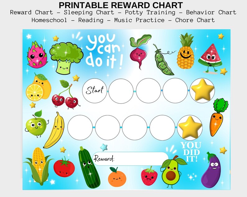 Healthy Eating Reward Chart – Printable Fruit & Veggie Themed Tracker ...