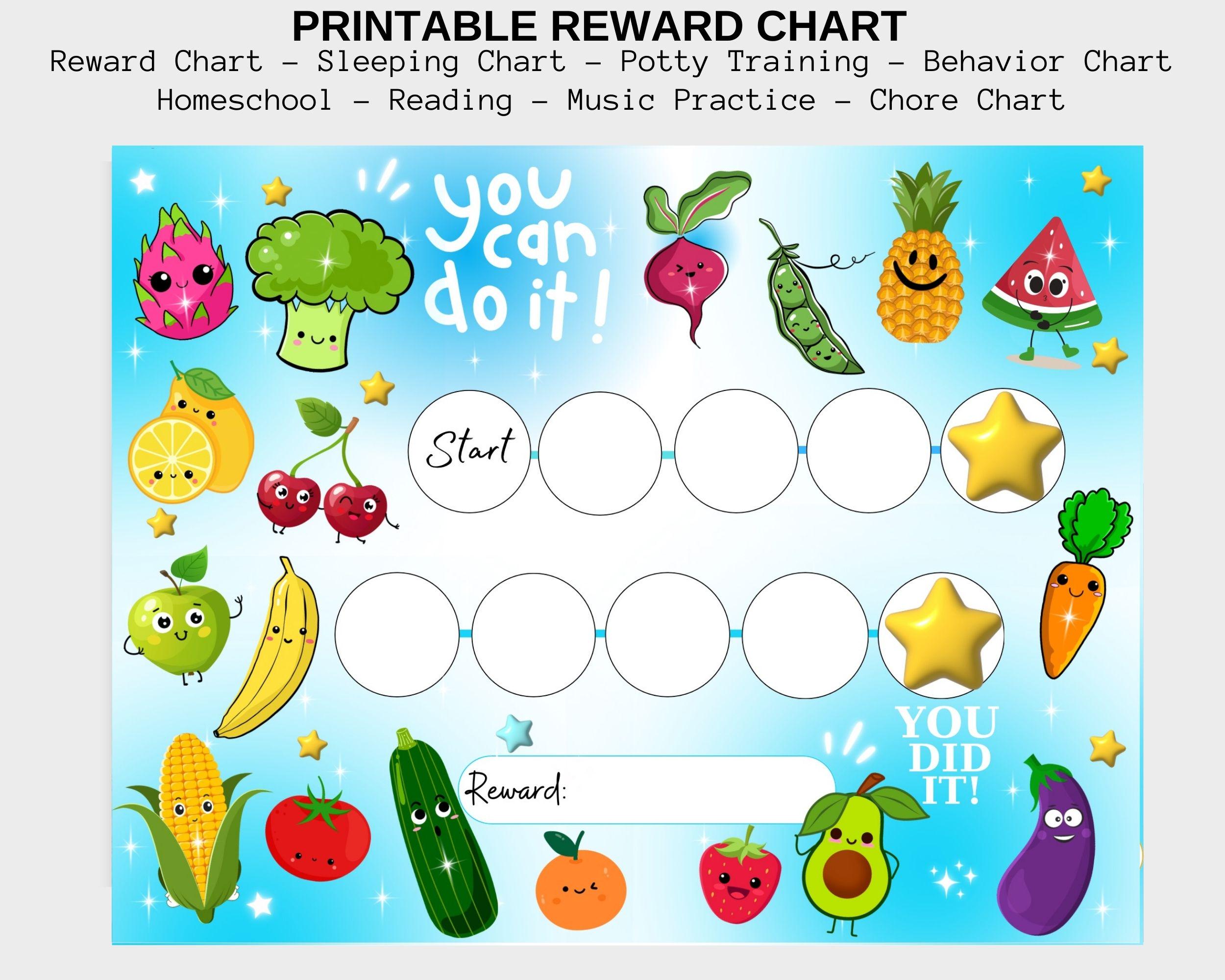 Fruit - Veggie Reward Chart: Printable Healty Eating Tracker for Kids ...