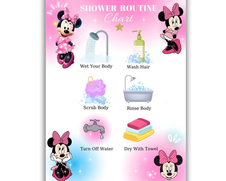 Shower Routine Reward Chart - Hygiene Chart for Kids - Girls Reward ...