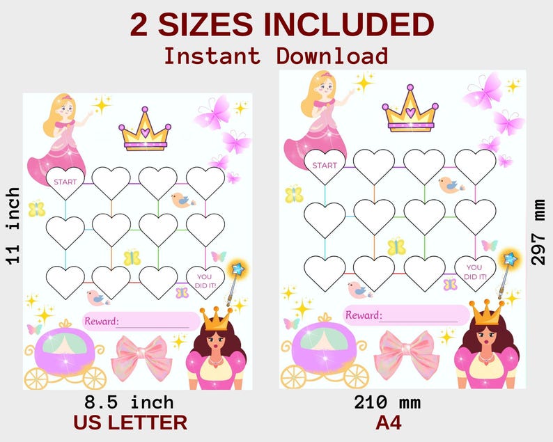 Girls Princess Reward Chart: Potty Training, Chores, Behavior ...