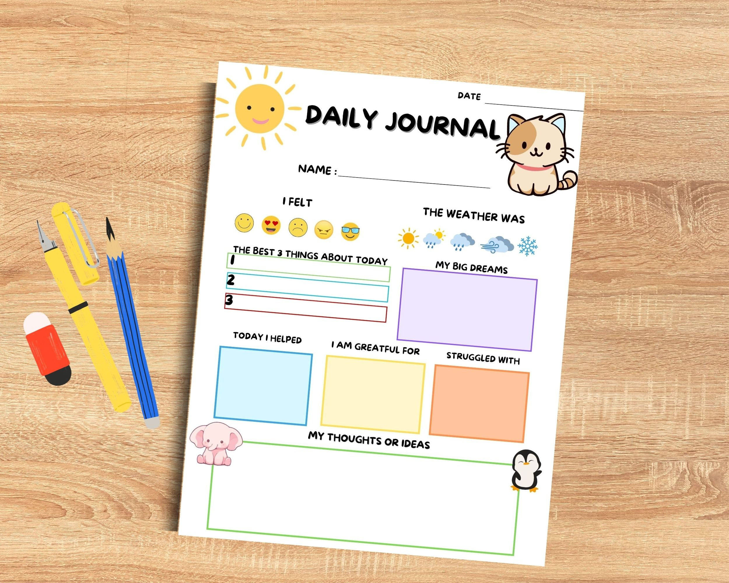 Kids Daily Journal Printable Journal for Kids Diary for Children Kids ...