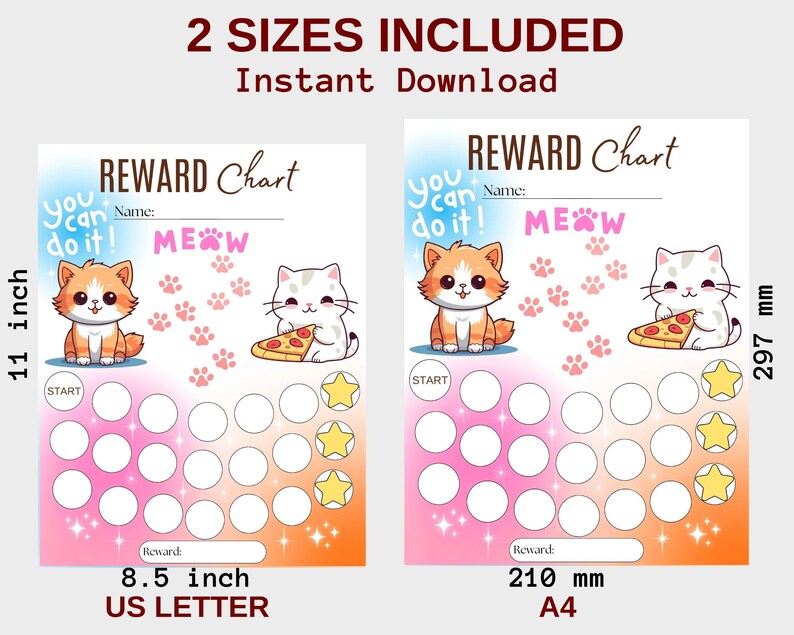 Printable Cat Reward Chart Girls Reward Chart Behavior Chart Potty ...