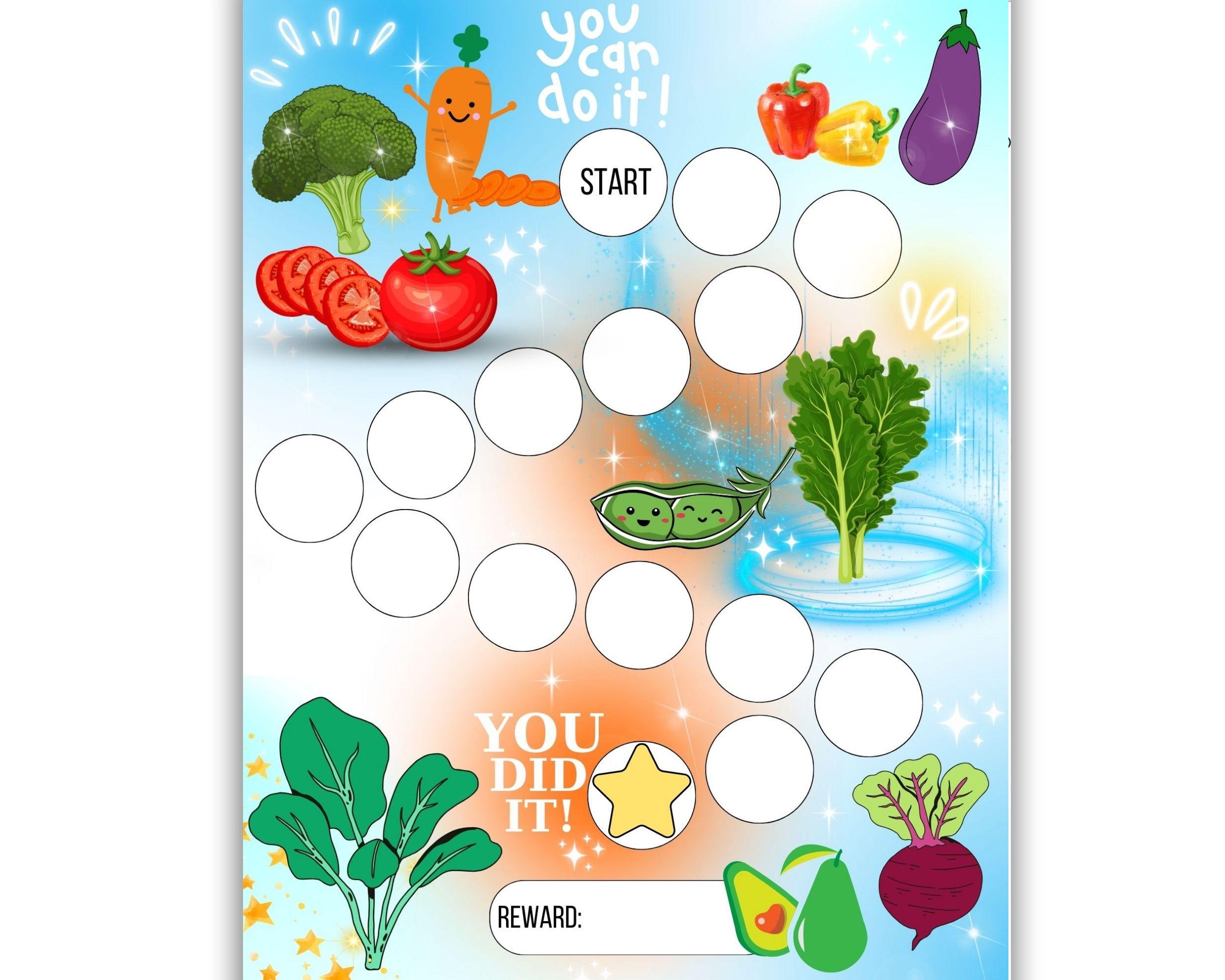 Printable Veggie Reward Chart for Kids: Healthy Eating Tracker (A4-US ...