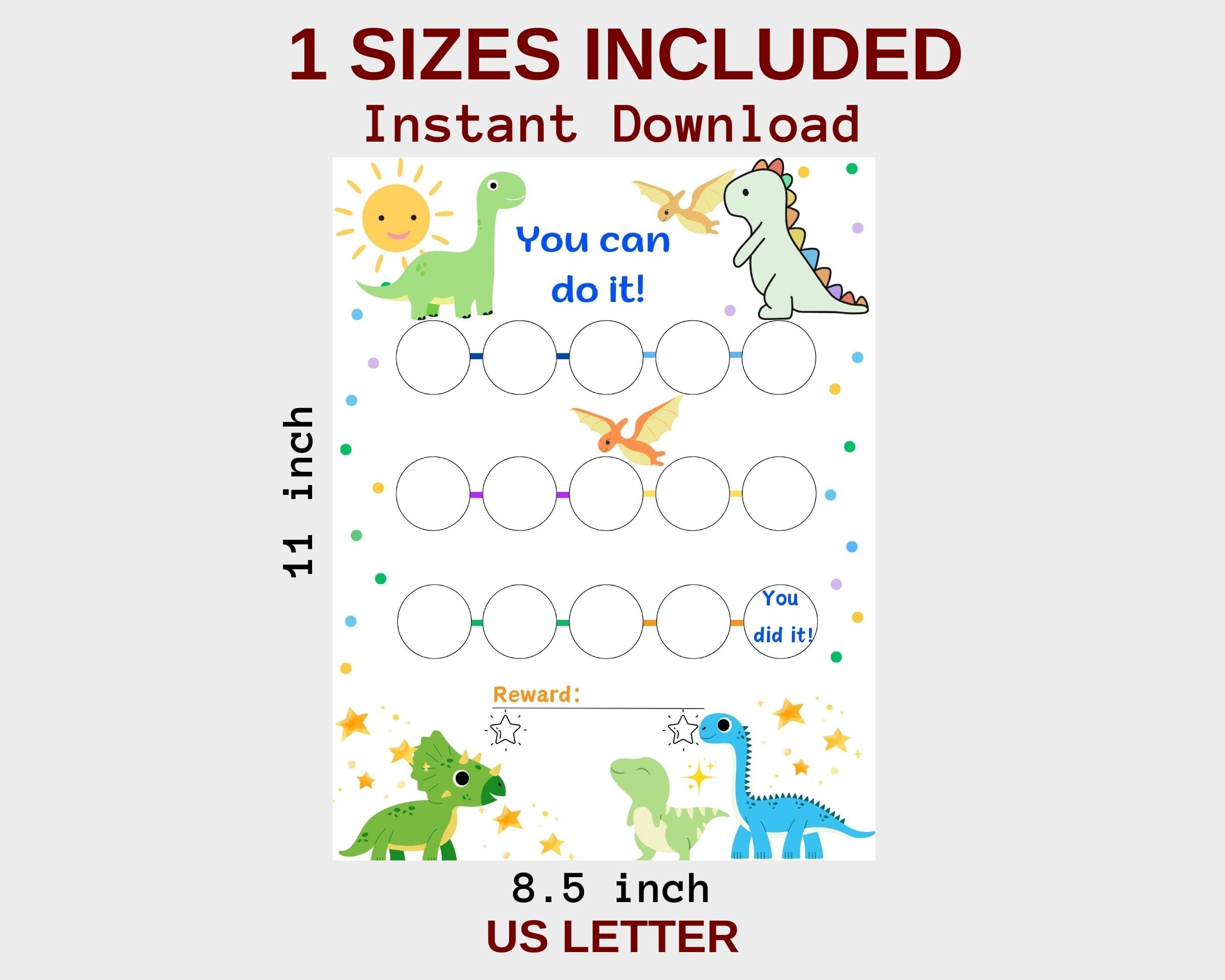 Dinosaur Reward Chart Potty Training Chart Kids Reward Chart Chore ...