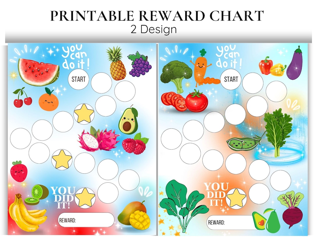 Fruit Reward Chart for Kids - Veggies Sticker Chart - Healty Eating ...