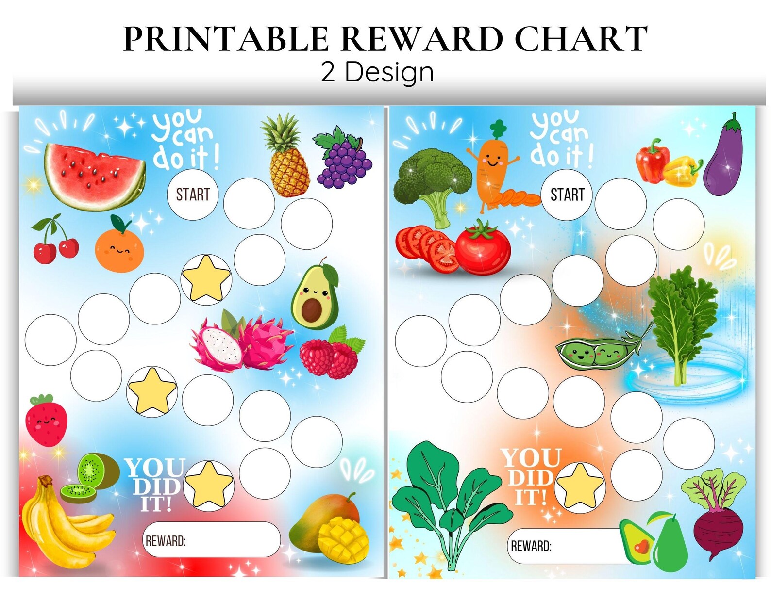 Fruit Reward Chart for Kids - Veggies Sticker Chart - Healty Eating ...