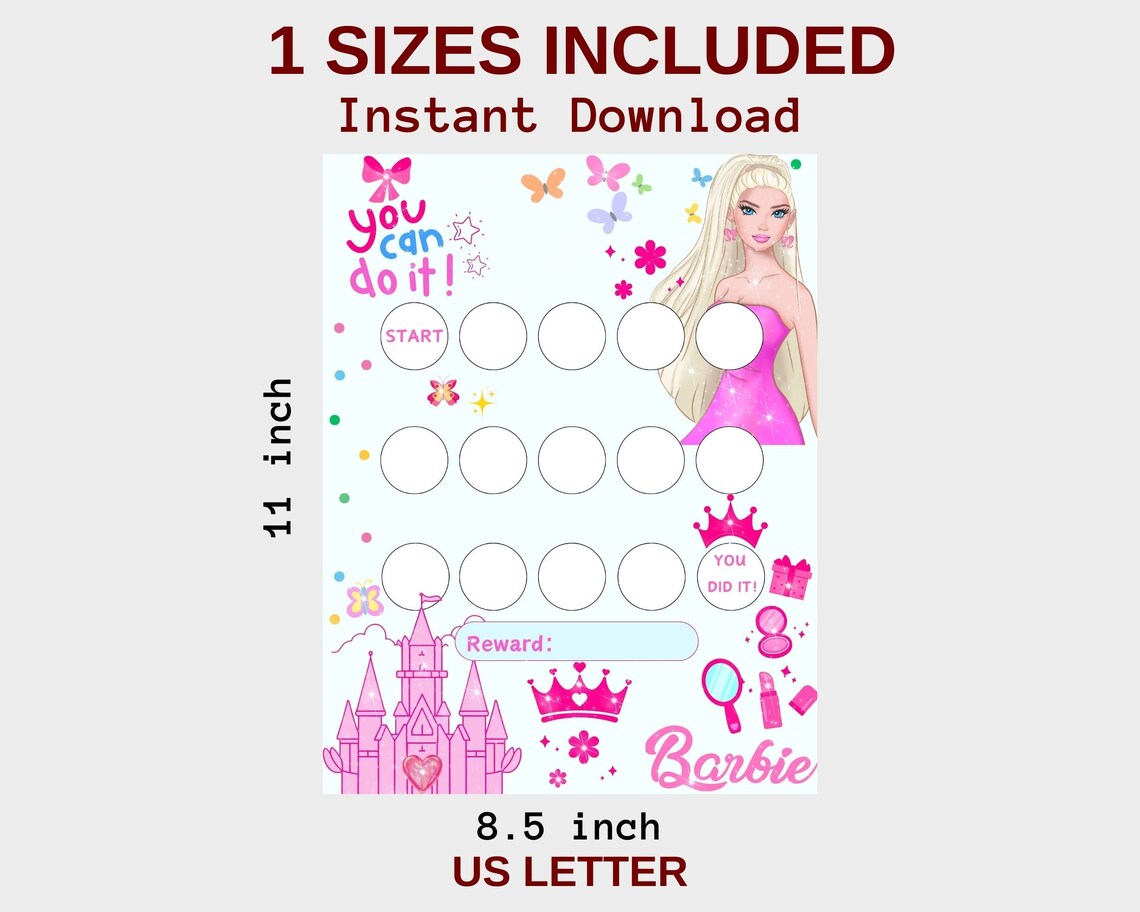 Barbie Reward Chart Girls Princess Reward Chart Potty Training Chart ...
