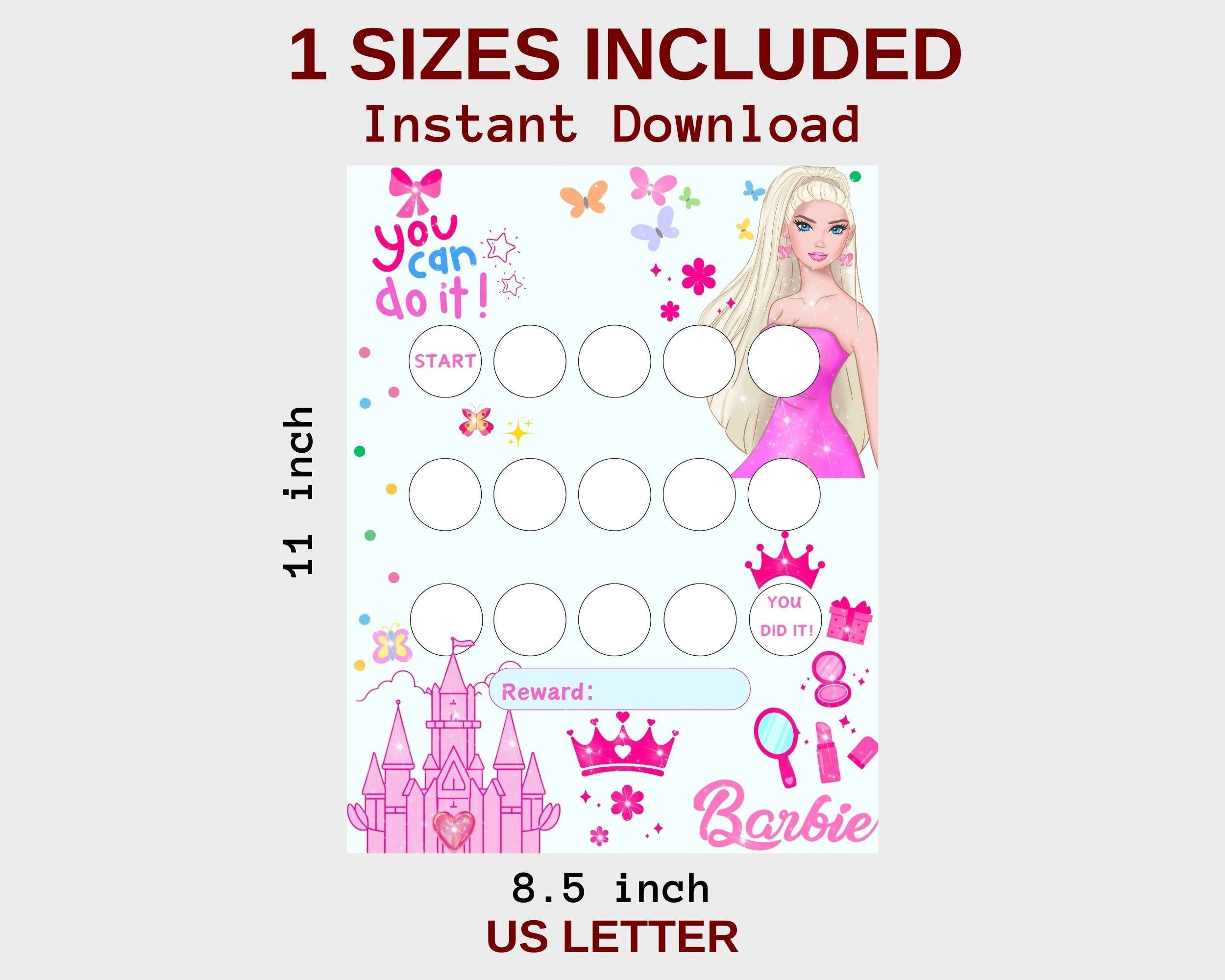 Barbie Reward Chart Girls Princess Reward Chart Potty Training Chart ...