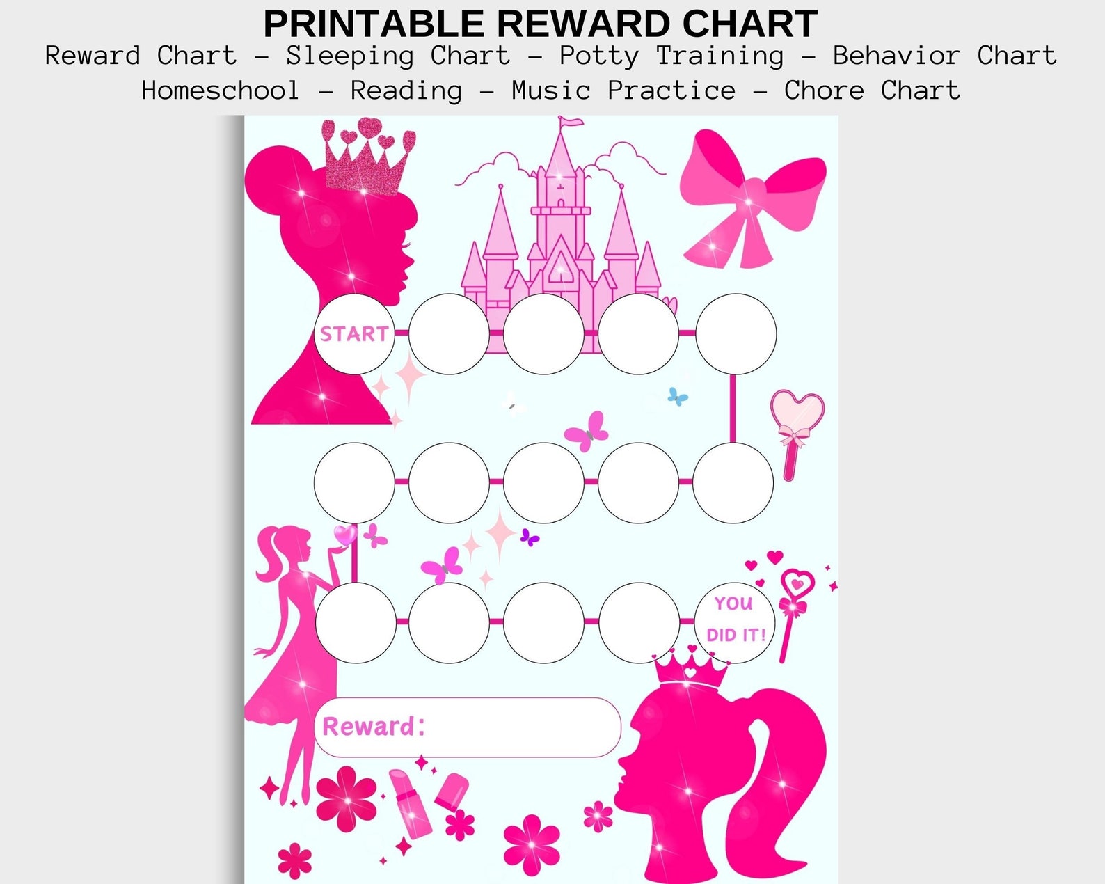 Princess Reward Chart Girls Princess Reward Chart Potty Training Chart ...