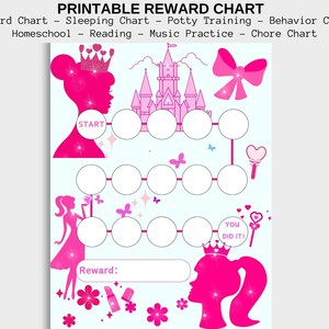 Princess Reward Chart - Girls Princess Reward Chart - Potty Training ...