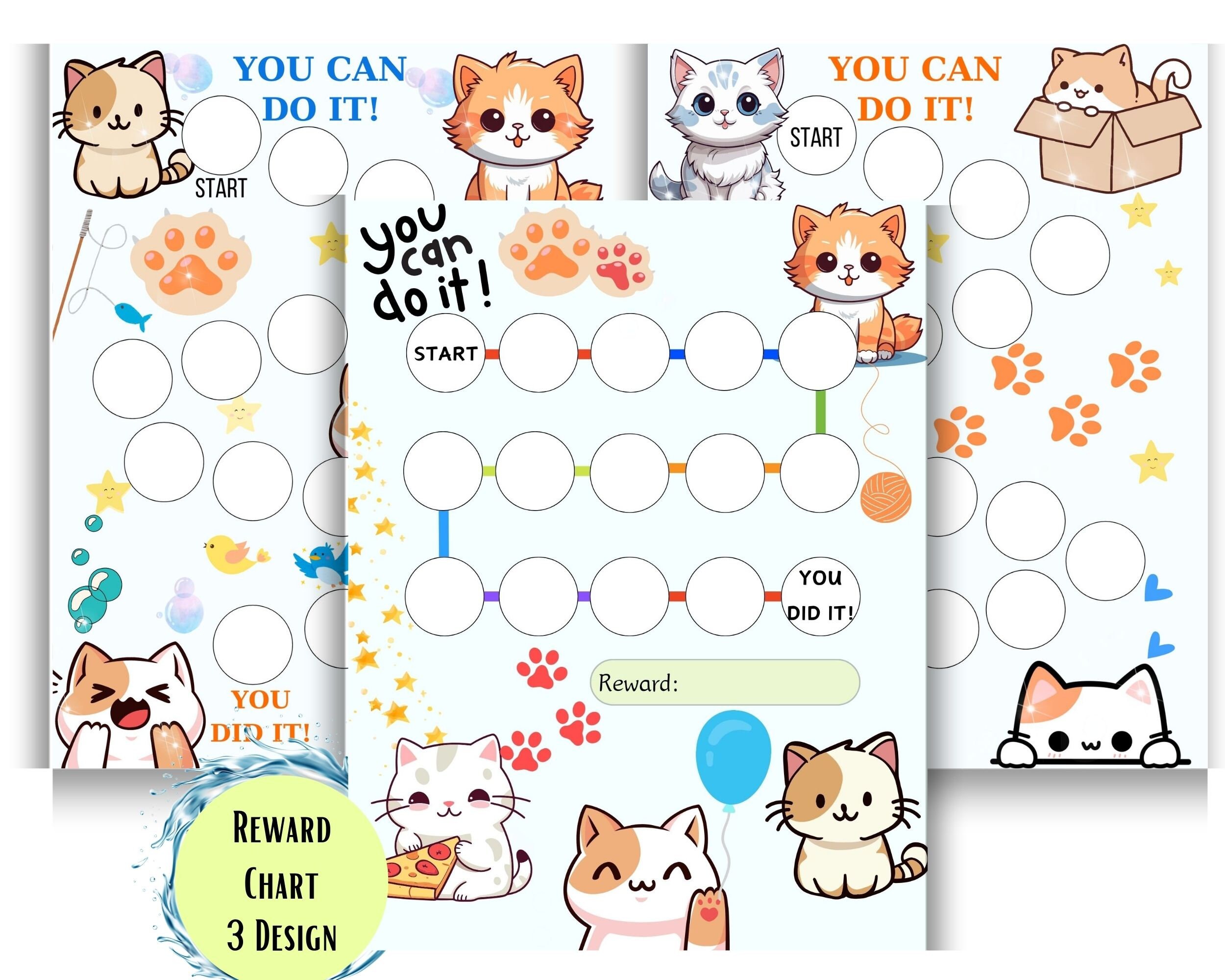 Printable Cat Reward Chart Bundle Kids Reward Chart Potty Training ...