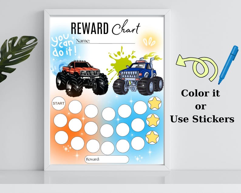 Monster Truck Reward Chart Printable Potty Training Chart Boys Behavior ...