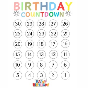 Printable Birthday Countdown - Birthday Countdown Printable - 30 Day ...