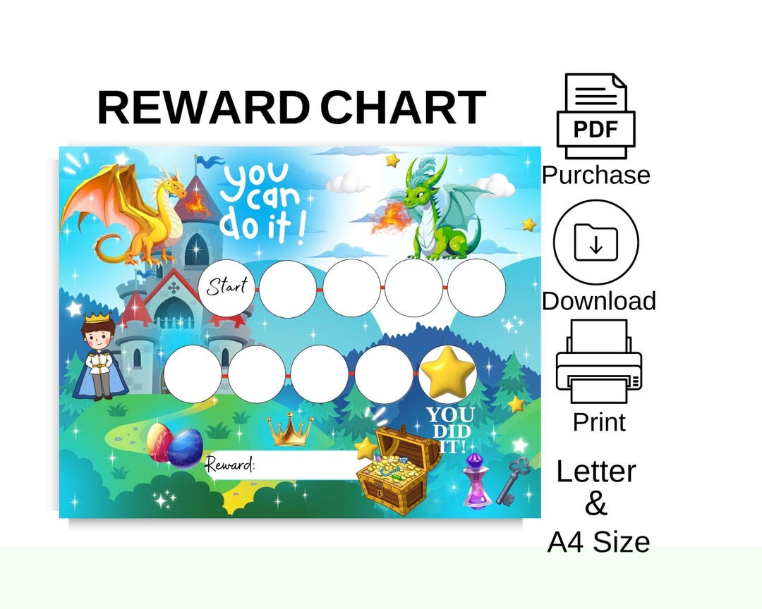 Dragon Reward Chart - Prince & Castle Reward Tracker - Chore Chart for ...