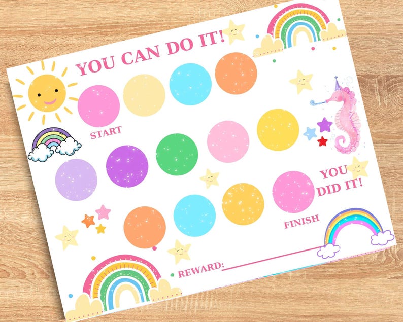 Printable Rainbow Reward Chart - Potty Training Chart - Sun Rainbow ...