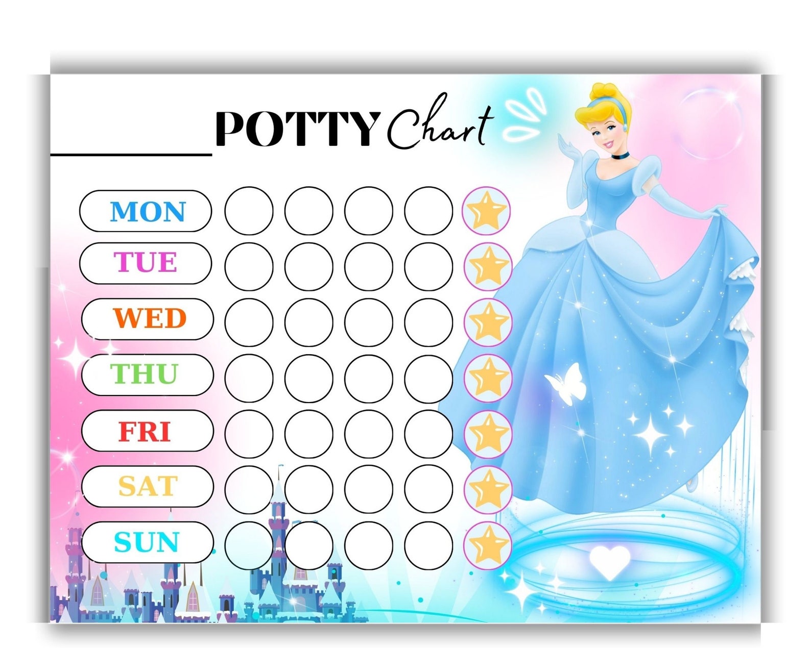 Cinderella Potty Training Chart: Princess Reward Tracker ( Printable ...