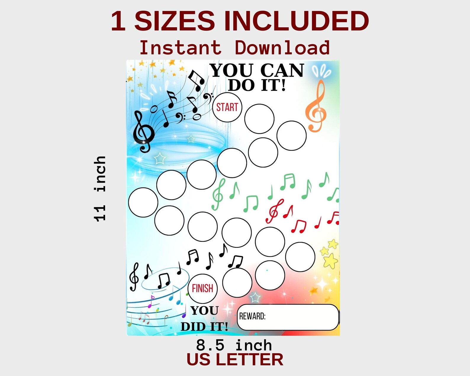 Printable Music Reward Chart Music Practice Chart Kids Music Reward ...