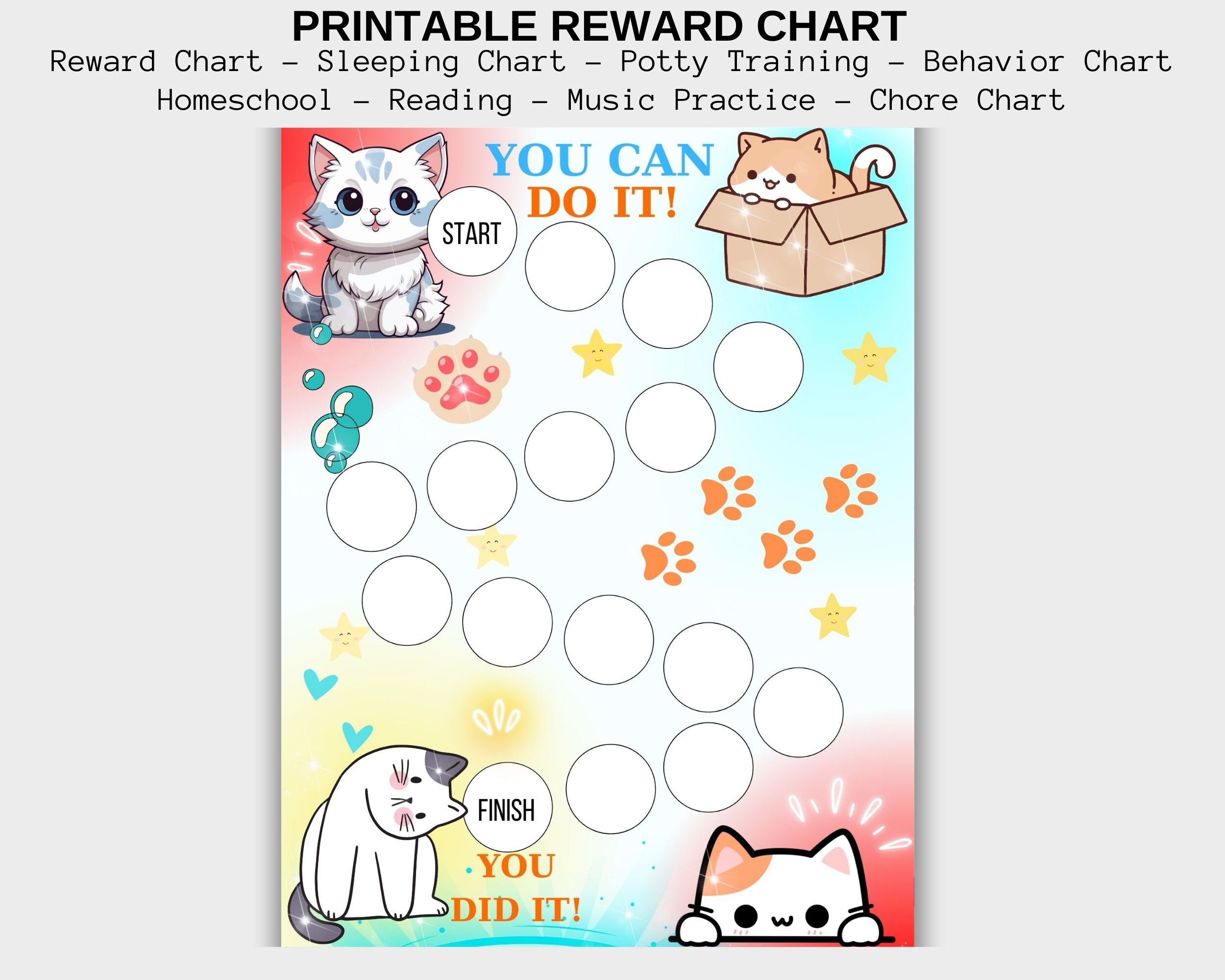 Printable Cat Reward Chart - Kids Reward Chart - Behavior Chart - Potty ...