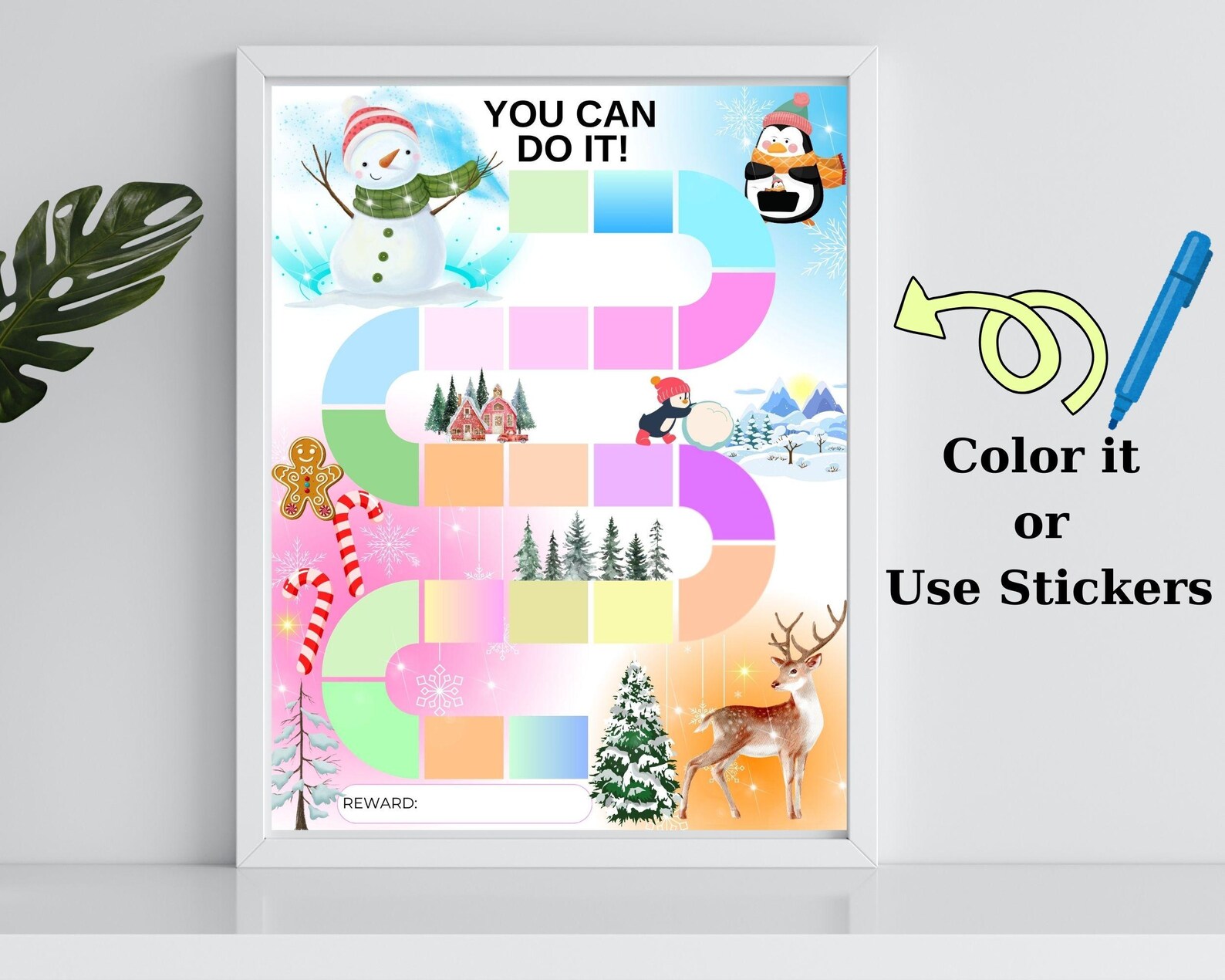 Christmas Reward Chart for Kids - Snowman Sticker Chart - Santa Prize ...
