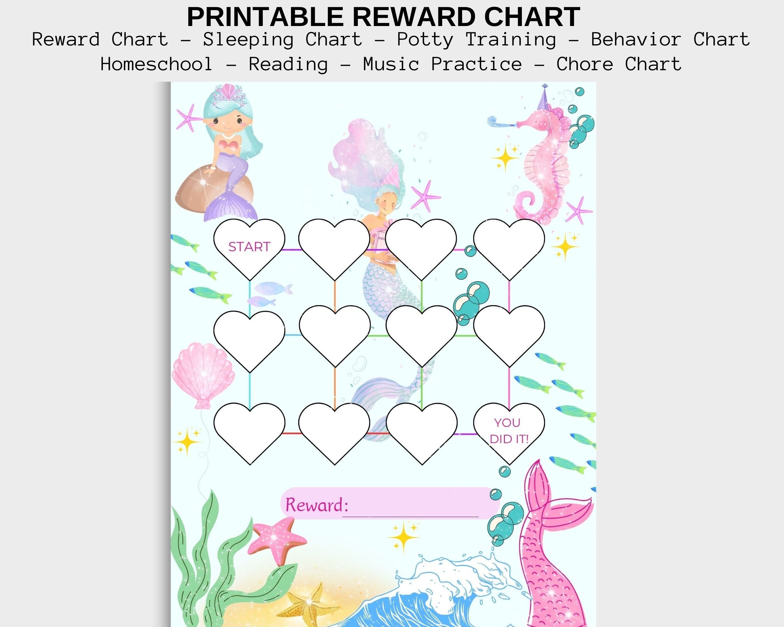 Printable Mermaid Reward Chart Sleeping Chart Ocean Reward Chart Under ...