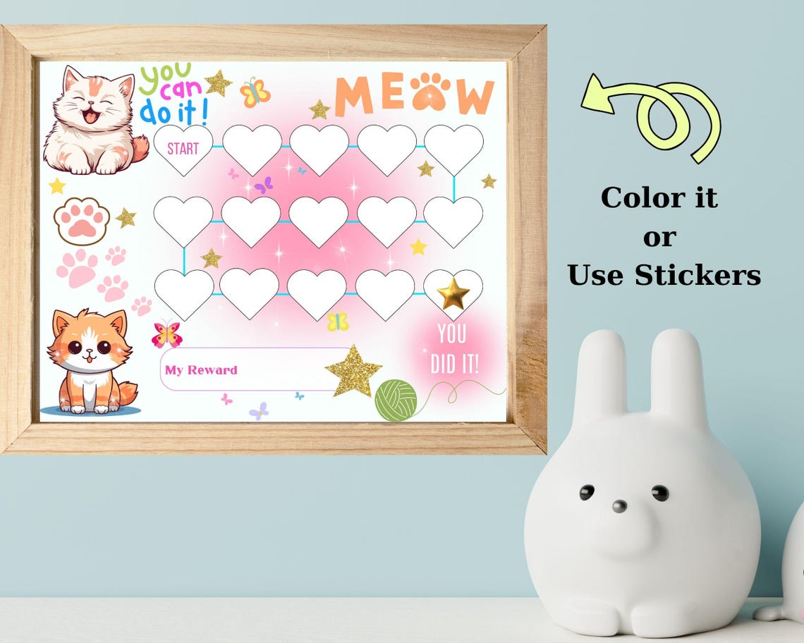 Cat Reward Chart for Kids – Printable Behavior, Potty - Routine Tracker ...