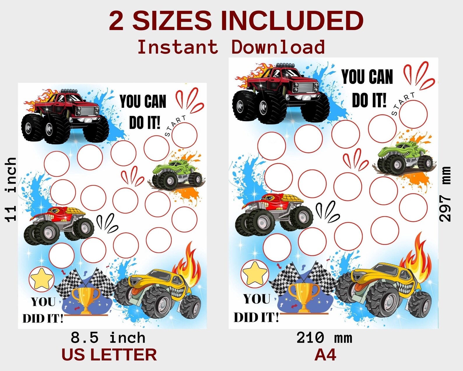 Monster Truck Reward Chart - Potty Training Chart - Boys Behavior Chart ...