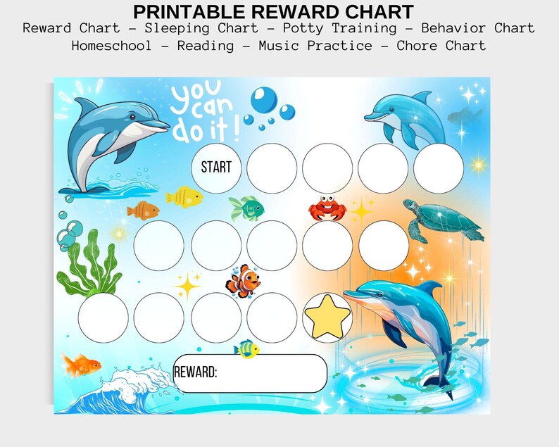 Dolphin Reward Chart for Kids: Behavior, Chore & Potty Training Tracker ...