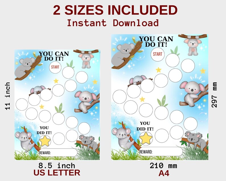 Koala Reward Chart for Kids: Printable Behavior & Potty Training ...