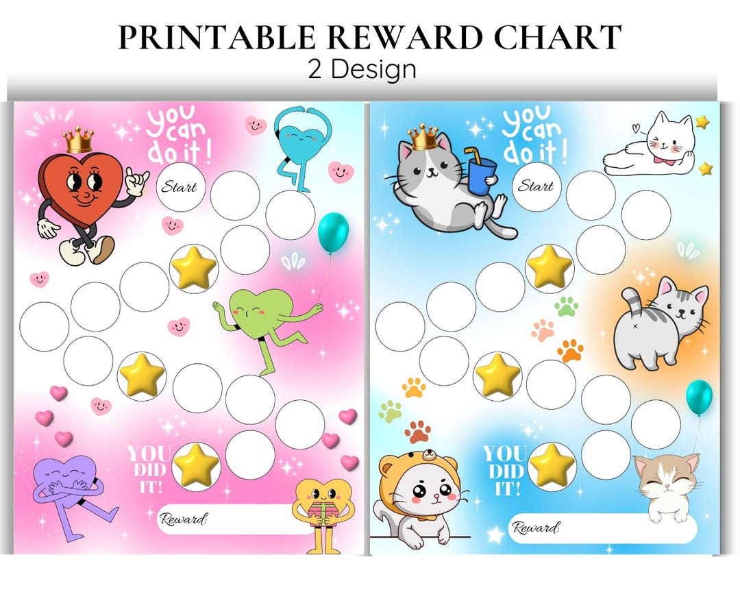 Cat-heart Reward Chart - Printable Chore-behavior Trackers - Motivation ...
