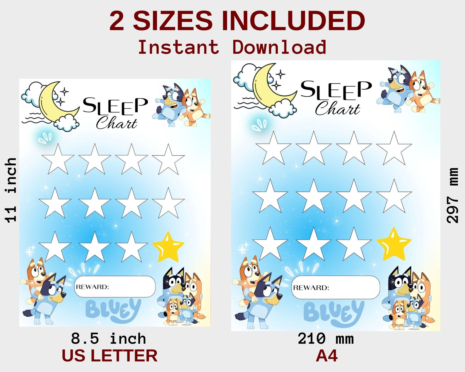 Bluey Sleeping Chart - Printable Sleep Tracker for Kids - Sticker Chart ...
