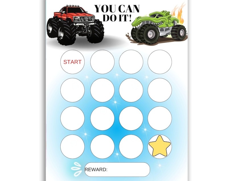 Printable Monster Truck Reward Chart Potty Training Chart Countdown ...
