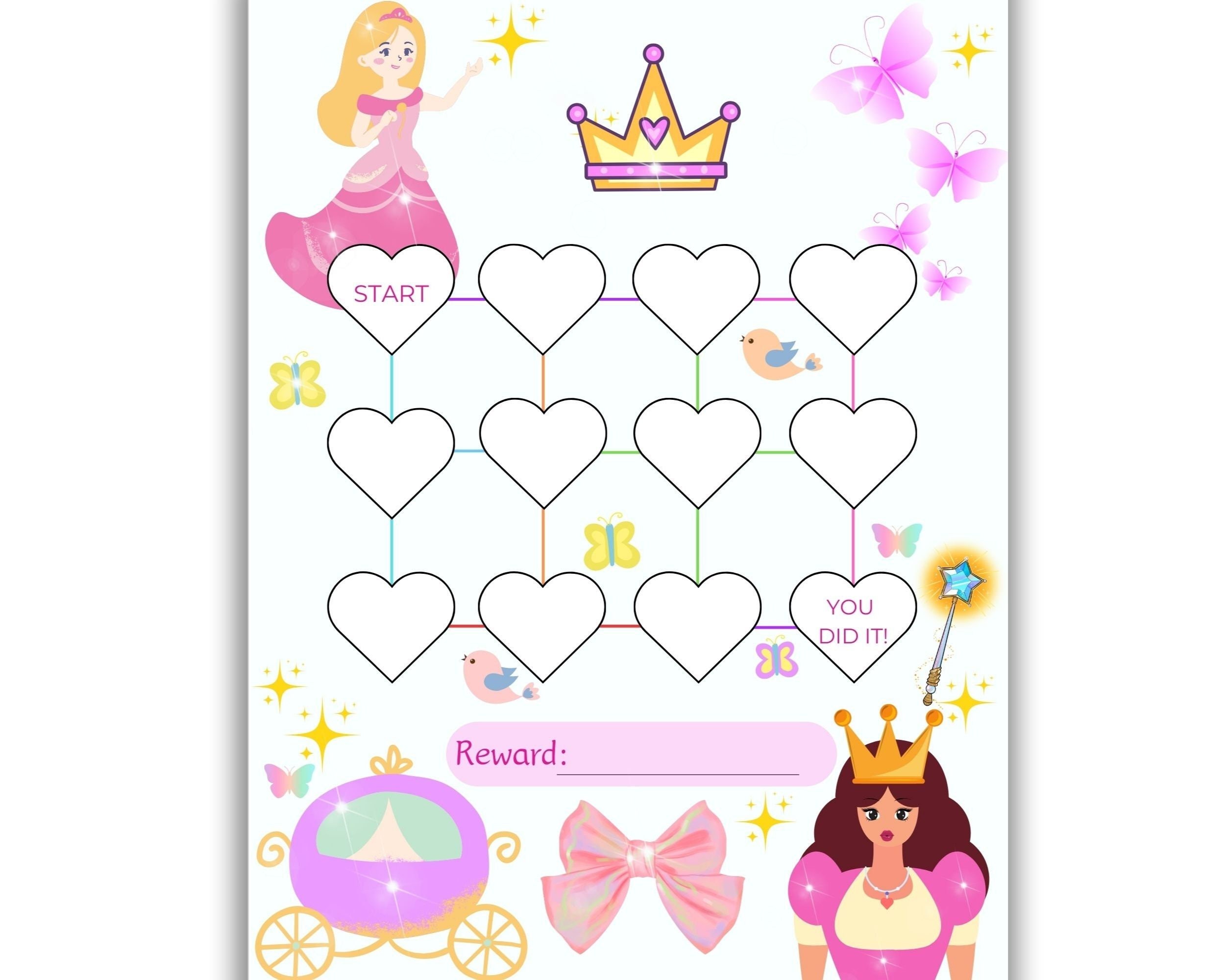 Girls Princess Reward Chart: Potty Training, Chores, Behavior ...