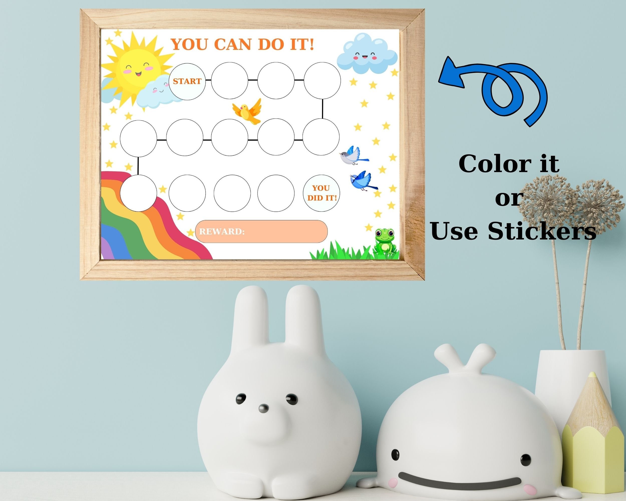 Printable Rainbow Reward Chart - Sun Rainbow Reward Chart - Potty ...