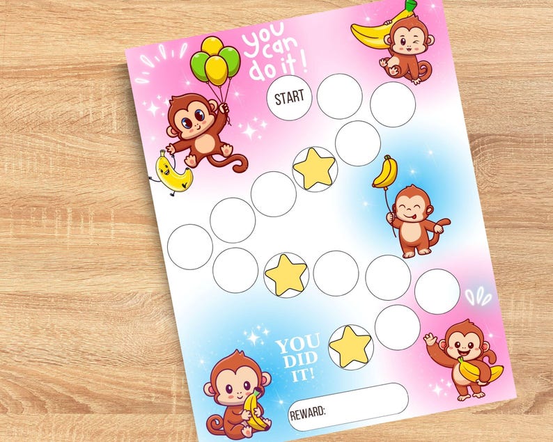 Monkey Reward Chart for Kids – Printable Behavior & Potty Training ...
