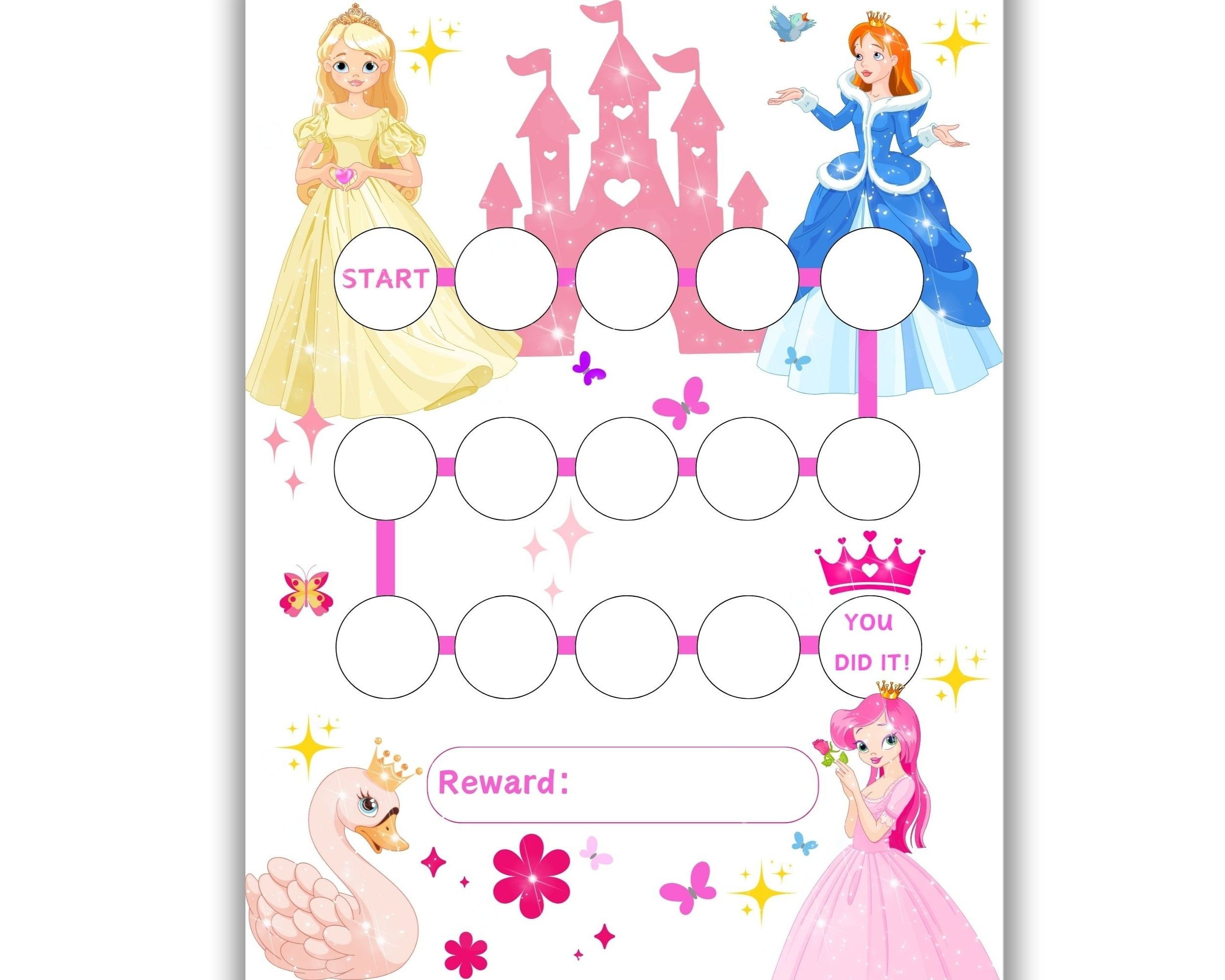 Girls Princess Reward Chart - Potty Training Chart - Chore Chart ...