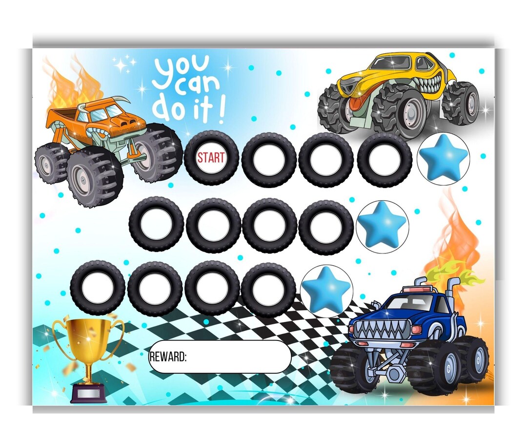 Monster Truck Reward Chart for Boys - Potty Training Chart - Kids ...
