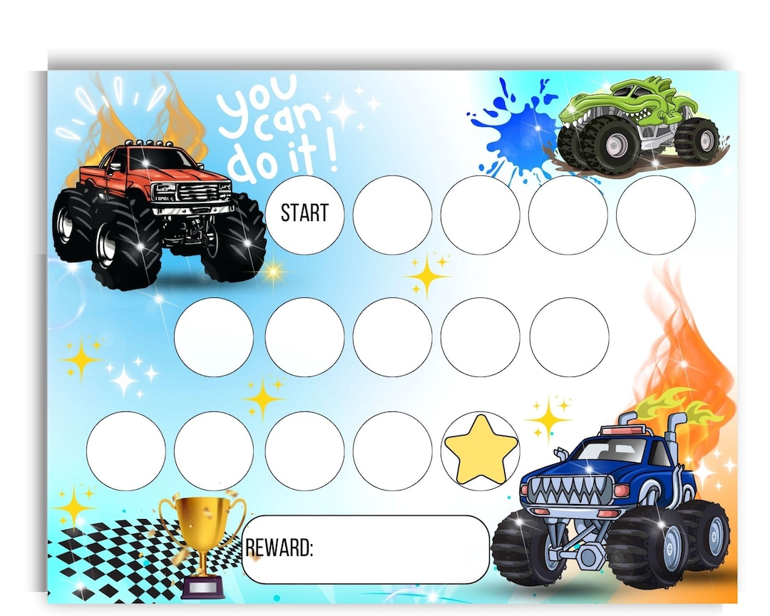 Monster Truck Reward Chart - Printable Behavior Chart for Kids - Chore ...