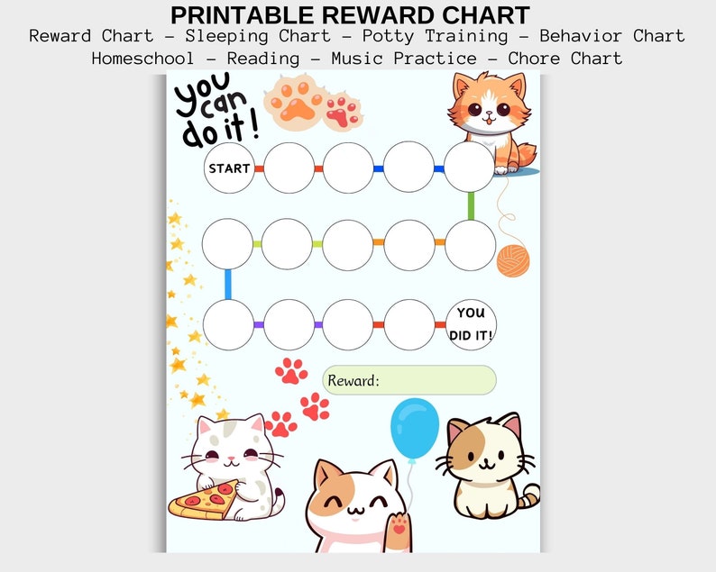 Printable Cat Reward Chart - Kids Reward Chart - Potty Training ...