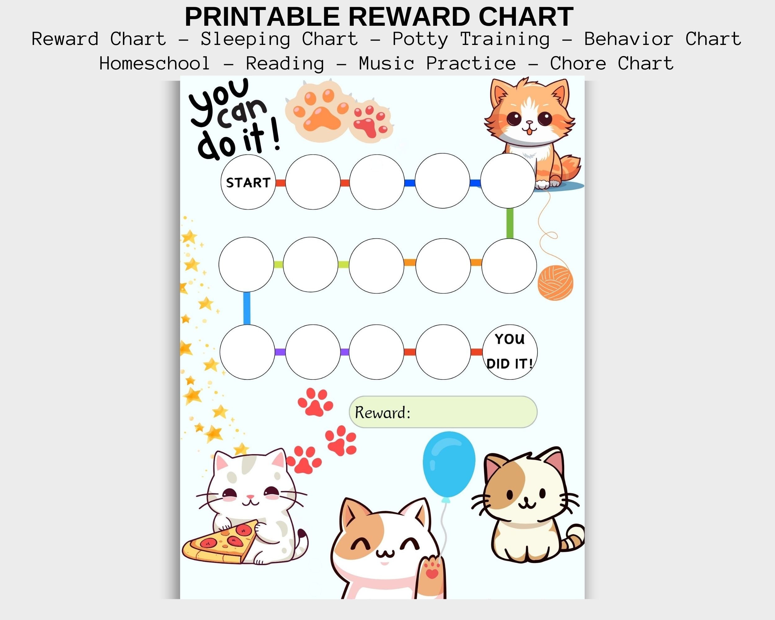 Printable Cat Reward Chart - Kids Reward Chart - Potty Training ...