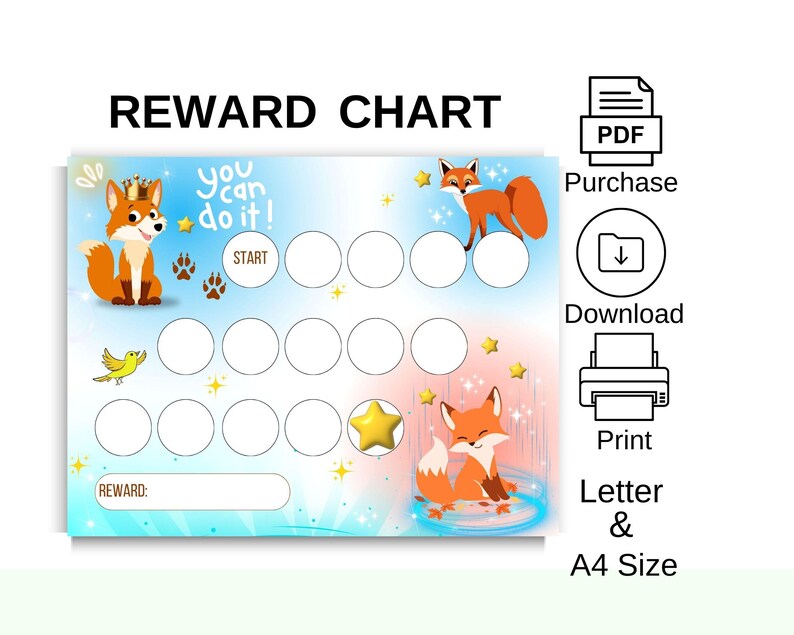 Printable Fox Reward Chart for Kids – Toddler Behavior Chart | Potty ...