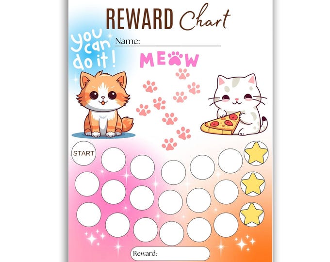 Kitty Cat Reward Chart: Kids Behavior, Potty Training (PDF, JPG, PNG ...