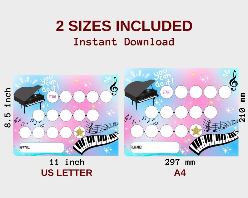 Printable Piano Reward Chart - Music Practice - Piano Practice - Music ...